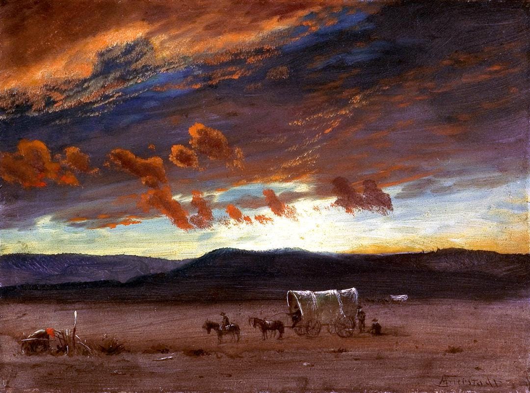 Framed Canvas Art Print Giclee or Poster. Bierdstadt Wagon Train ...