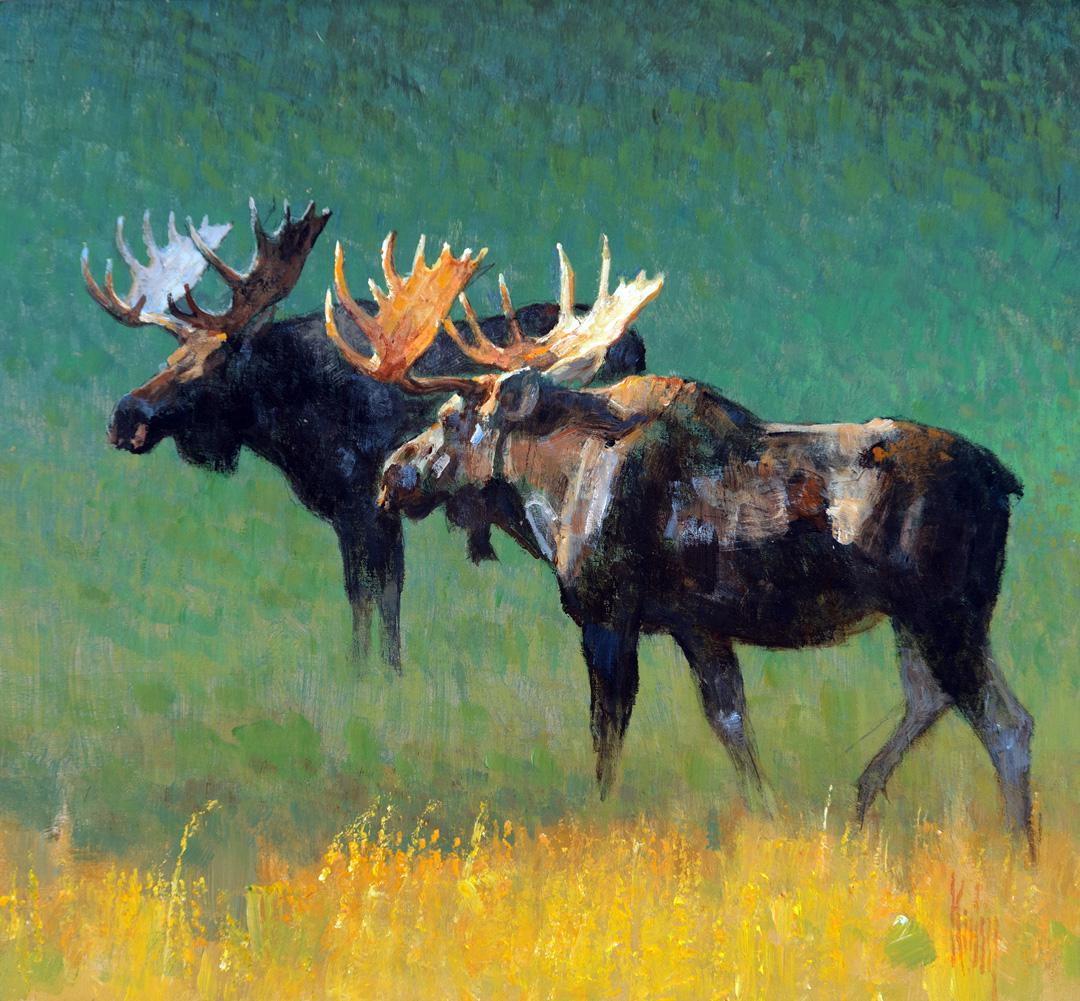 Framed Canvas Fine Art Print Giclee or Poster. Kuhn. Moose on Green ...