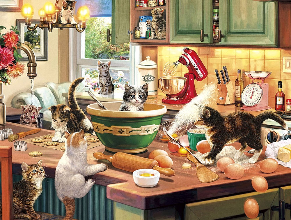 24"x18" Funny Animals Cat Chefs Cooking Kitchen Capers Wall Decor Ultra ...