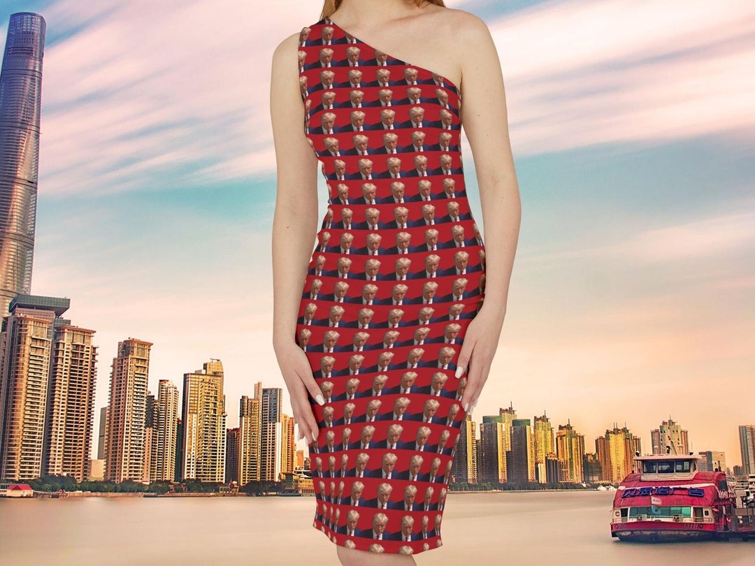 MAGA Red Woman Dress, Trump Mugshot Ladies' One Shoulder Dress ...