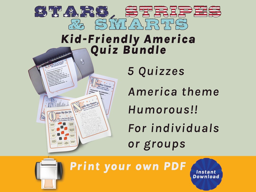American Trivia Quiz Time, DIY Family Activity Digital Download PDF ...