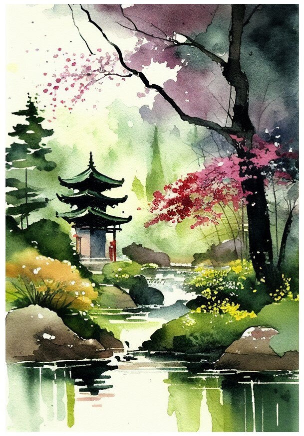 Japan in Spring, Watercolor Printable Gallery Wall Art Digital Download ...