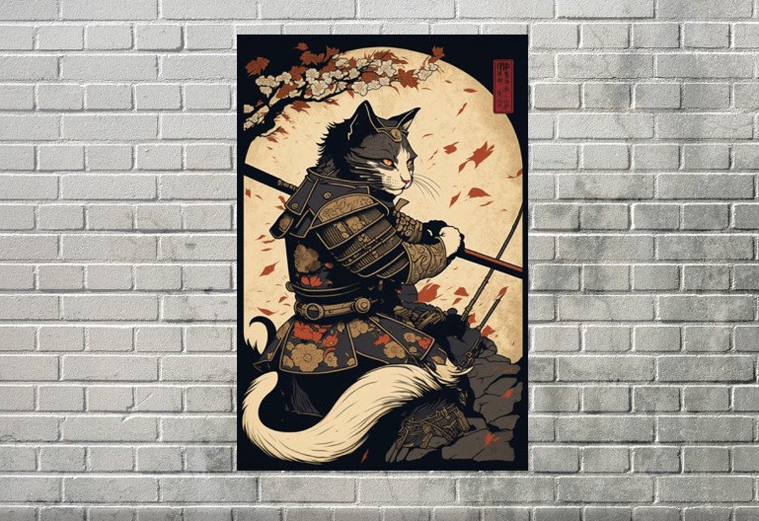 Wise Samurai Cat, in Ukiyo-e Style | Printable Gallery Wall Art ...