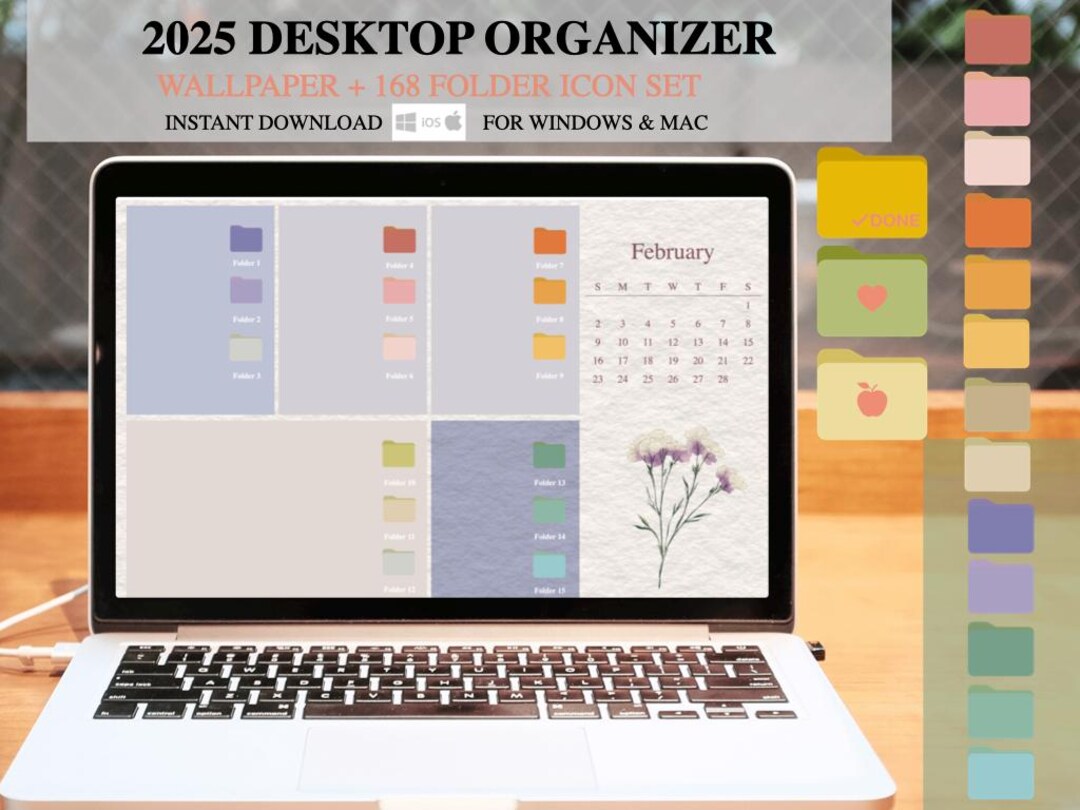 Plant Pastel, 2025 Desktop Organizer Wallpaper + Folder Icon Set, Mac ...