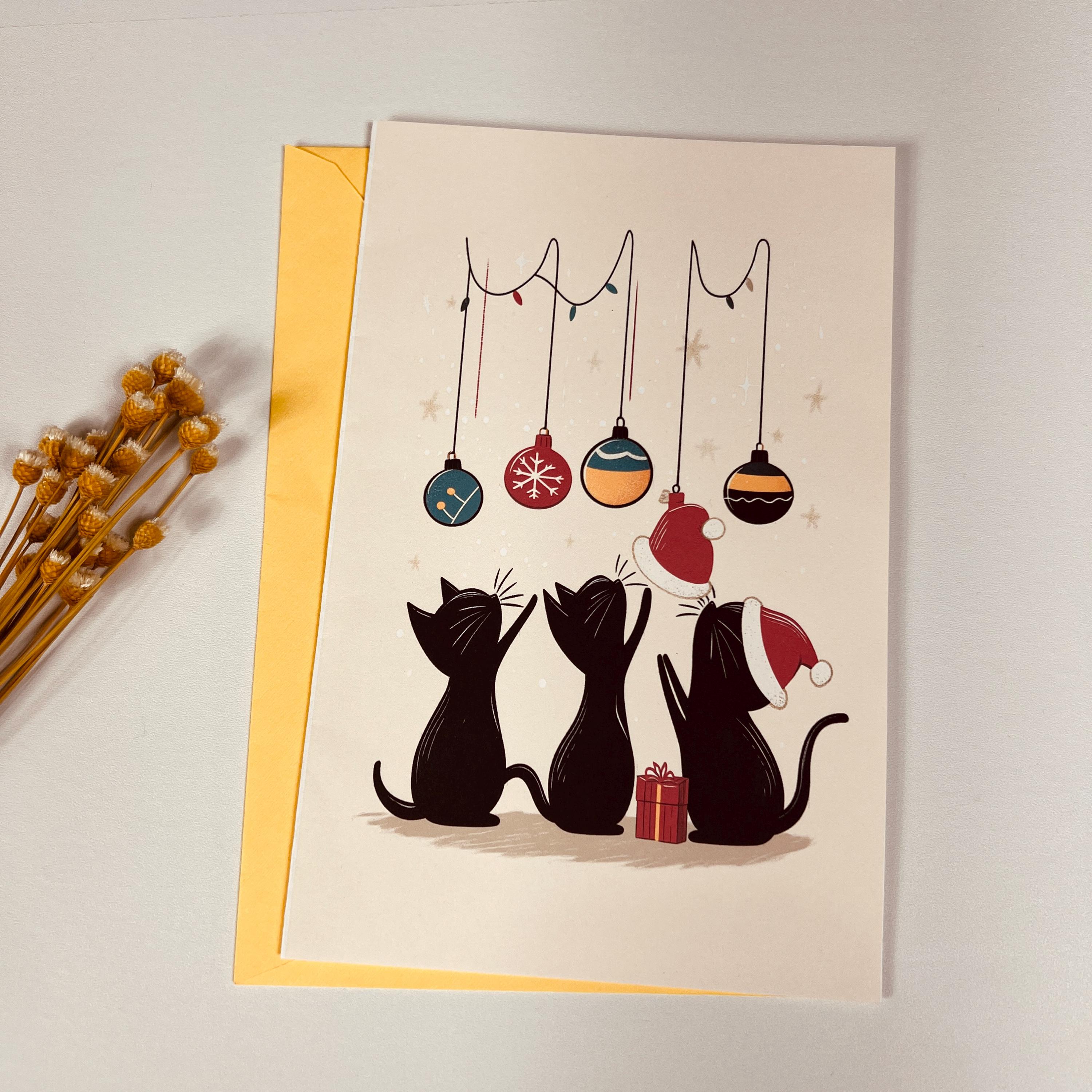 Pack of 7 Funny Cat Christmas Card Set, Cute Kitty Holiday Greeting ...