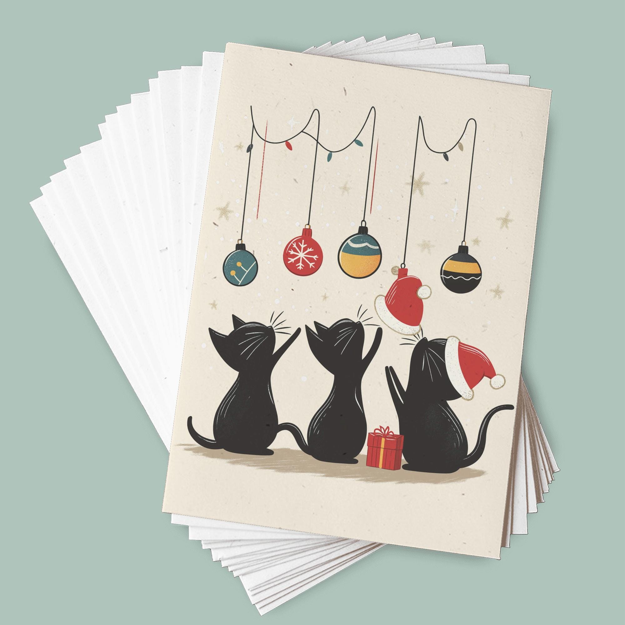 Pack of 7 Funny Cat Christmas Card Set, Cute Kitty Holiday Greeting ...