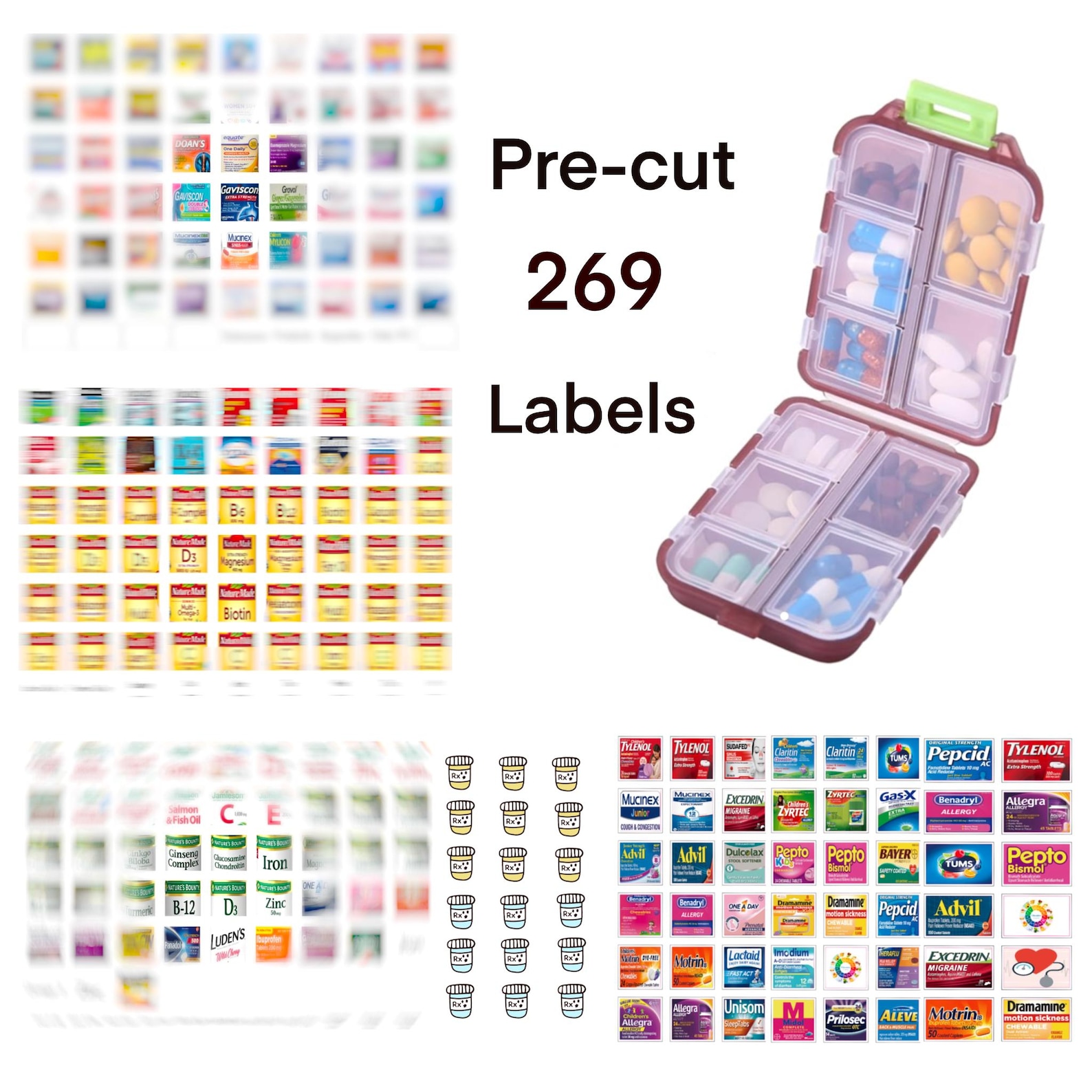 Travel Pill Case With 269 Pre-cut Pill Stickers,custom Medication ...