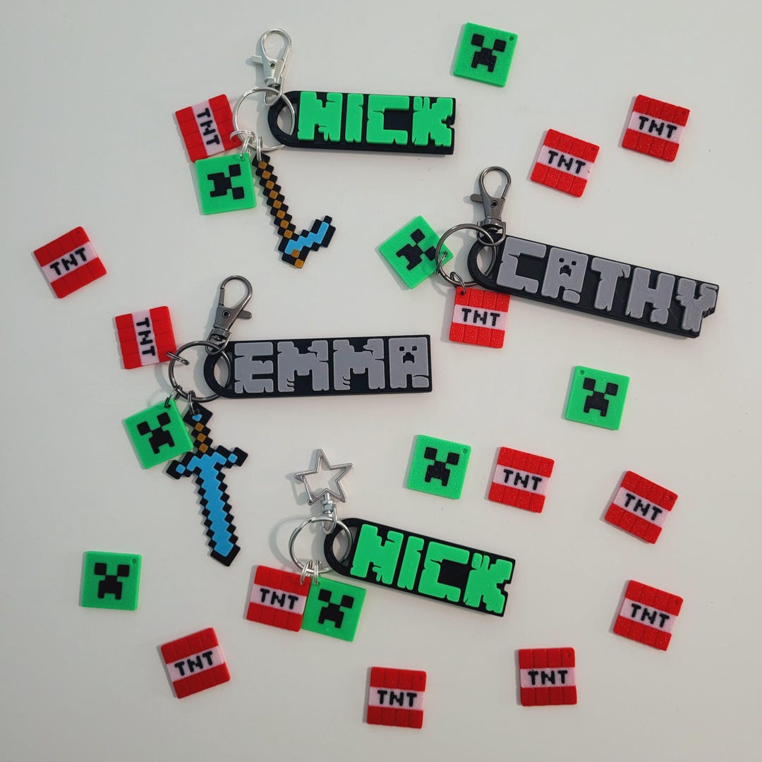 3D Printed Personalized Pixel Block Charm Keychain, Custom Name Tag for ...