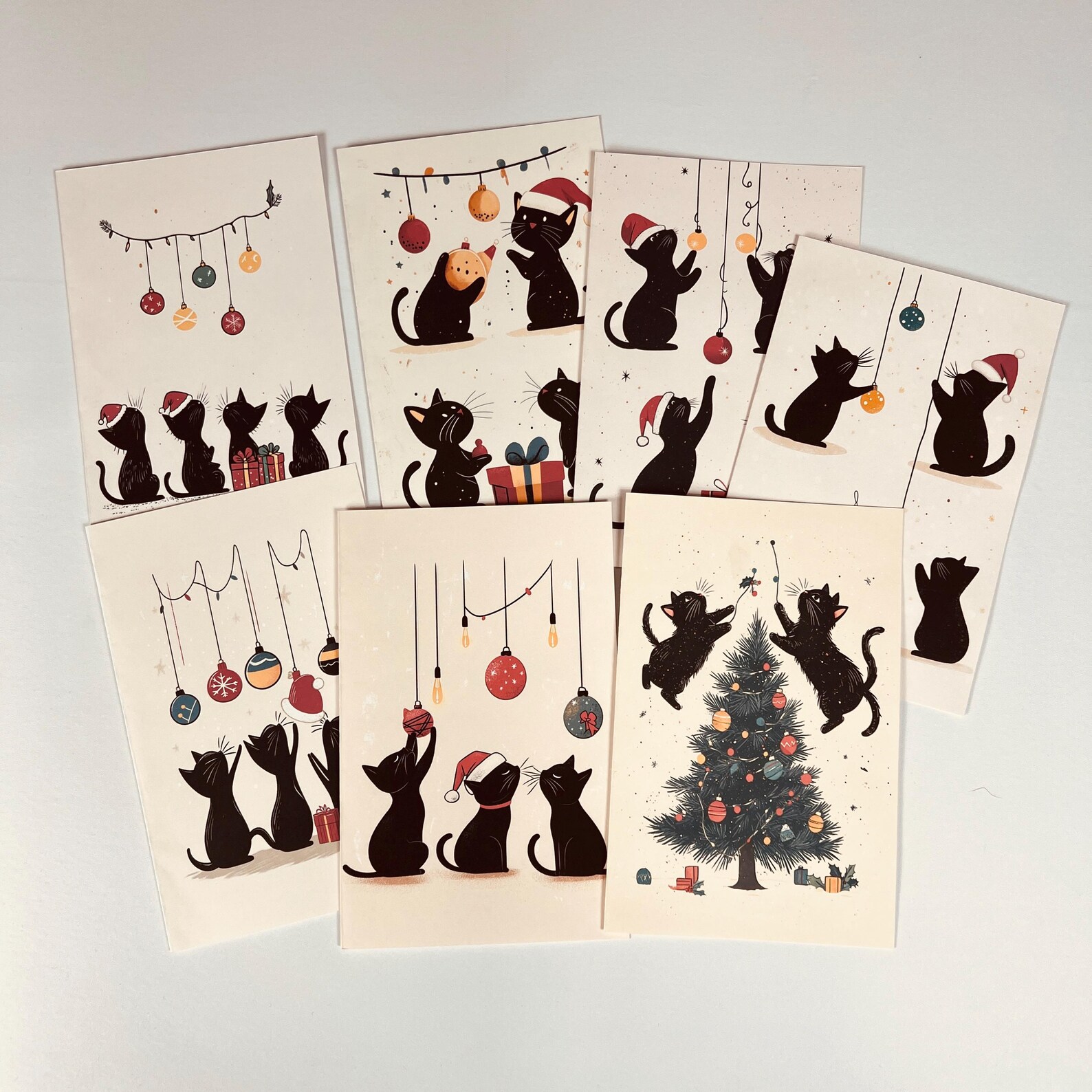Pack of 7 Funny Cat Christmas Card Set, Cute Kitty Holiday Greeting ...