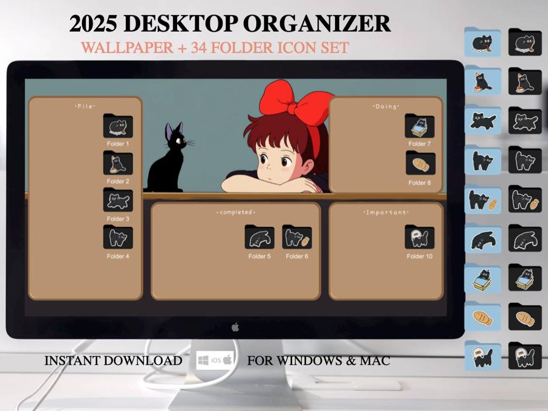 Kiki's Delivery Service Wallpaper and Folder Icon Set, Cartoon Desktop ...