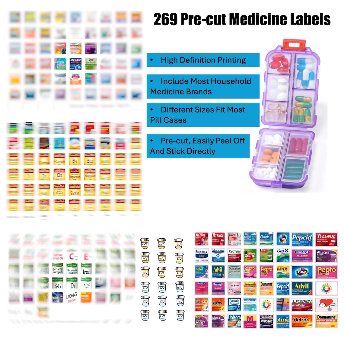 Travel Pill Case With 269 Pre-cut Pill Stickers,custom Medication ...