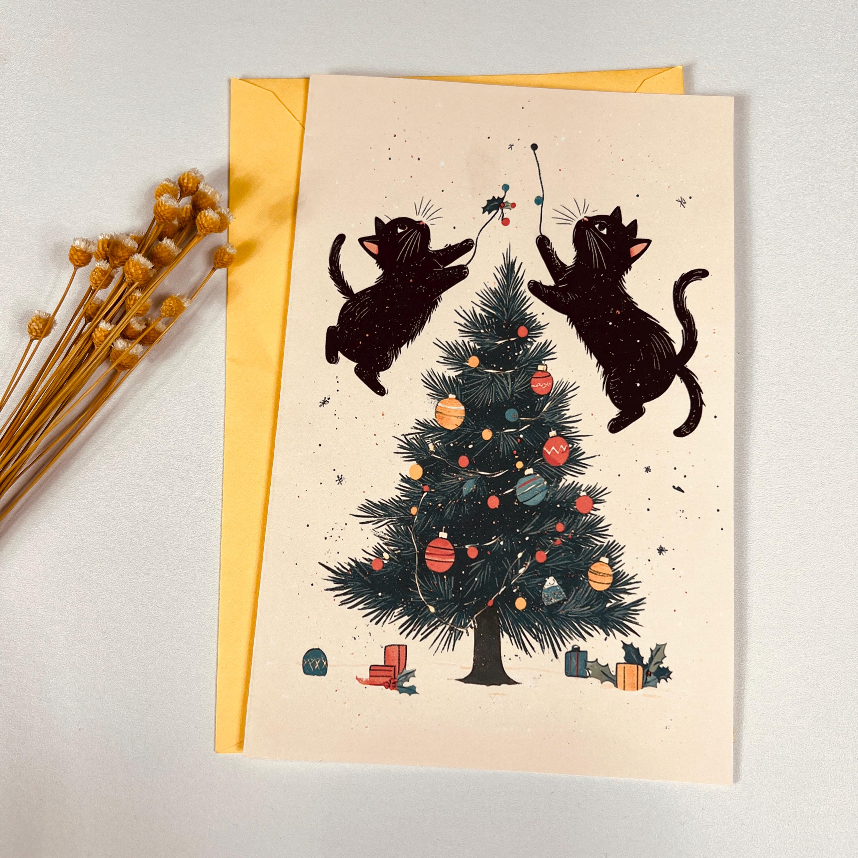 Pack of 7 Funny Cat Christmas Card Set, Cute Kitty Holiday Greeting ...