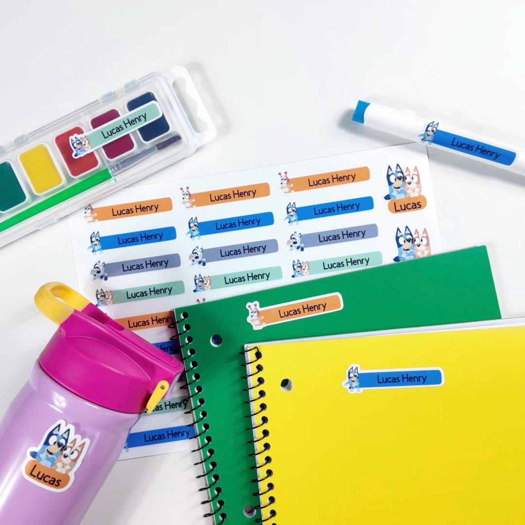 62 Pcs Bluey Waterproof Name Sticker, Daycare Label, School Supply ...