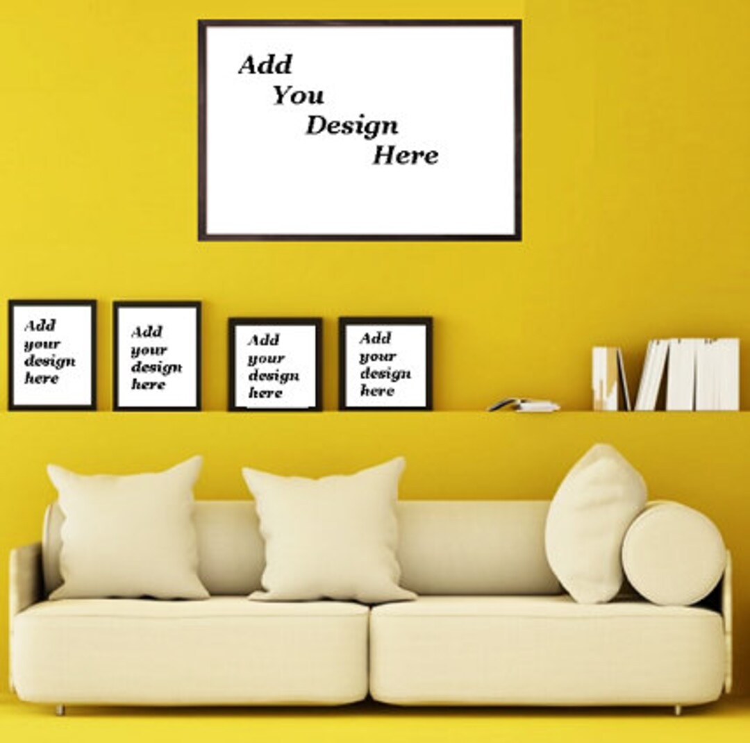 Living Room Photo Mockup, Digital Art Mockup,yellow Wall Mockup ...