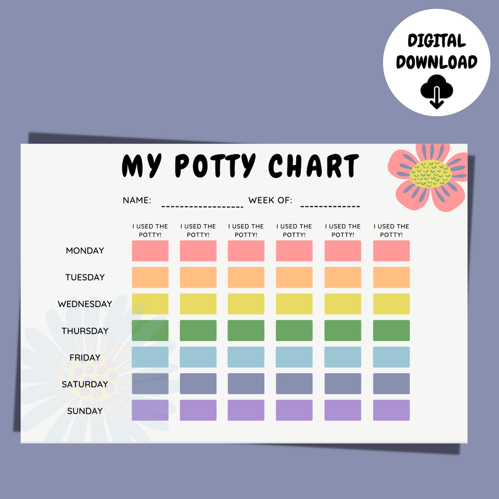 Flower Potty Chart | Toddler Routine Chart, Potty Chart for Kids, Daily ...