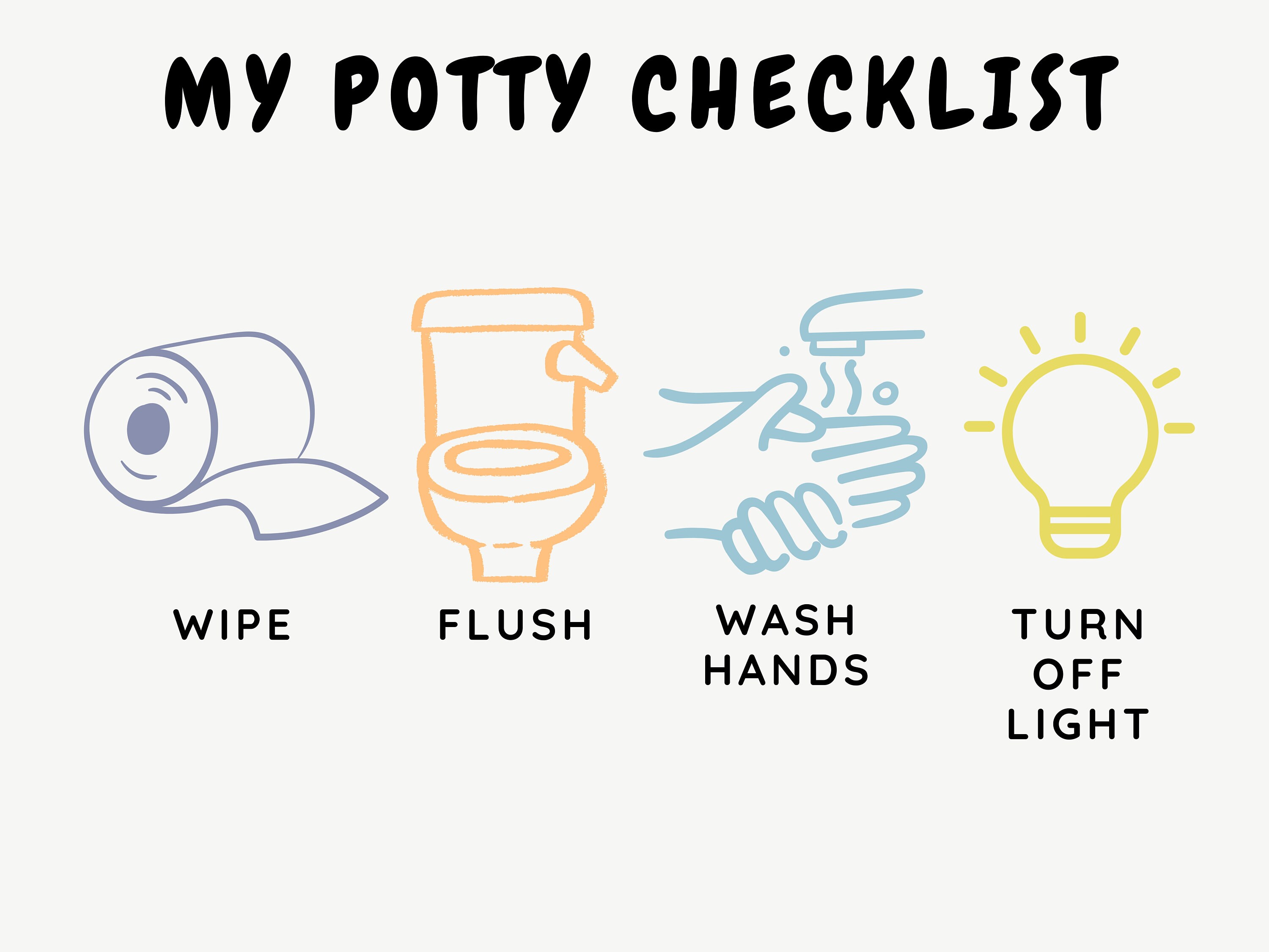Potty Checklist for Bathroom | Toddler Routine Chart, Potty Chart for ...