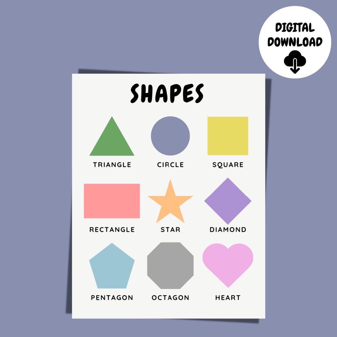 Shapes Poster | Printable Educational Wall Art, Rainbow Nursery Decor ...