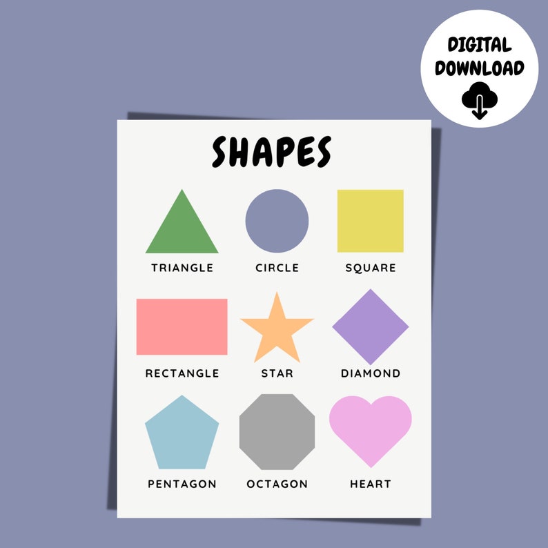 Shapes Poster | Printable Educational Wall Art, Rainbow Nursery Decor ...