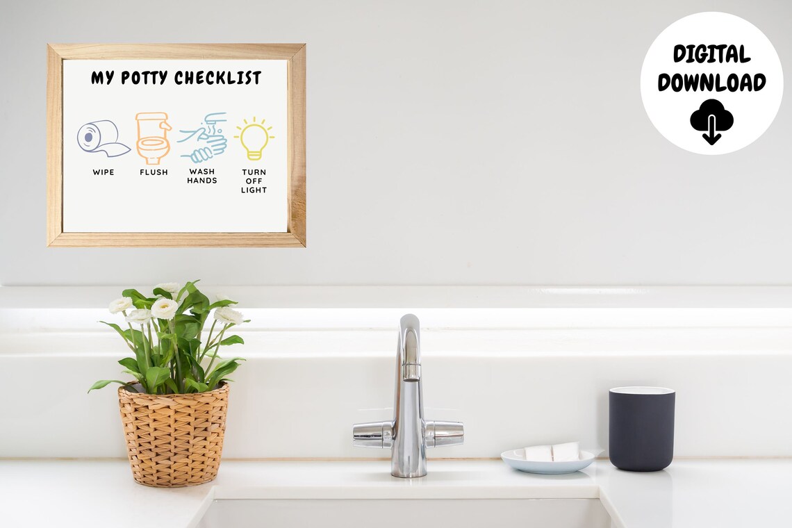 Potty Checklist for Bathroom | Toddler Routine Chart, Potty Chart for ...