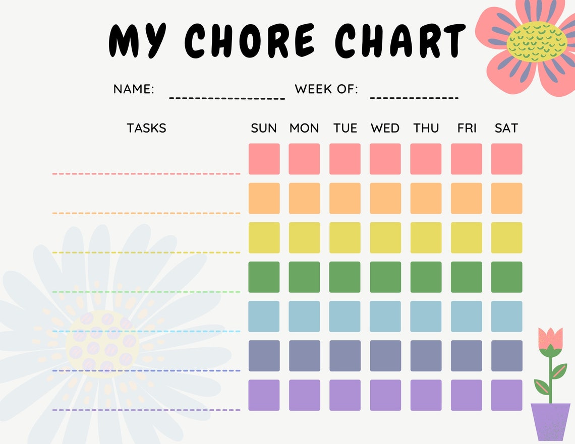 Flower Chore Chart | Toddler Routine Chart, Chore Chart for Kids, Daily ...