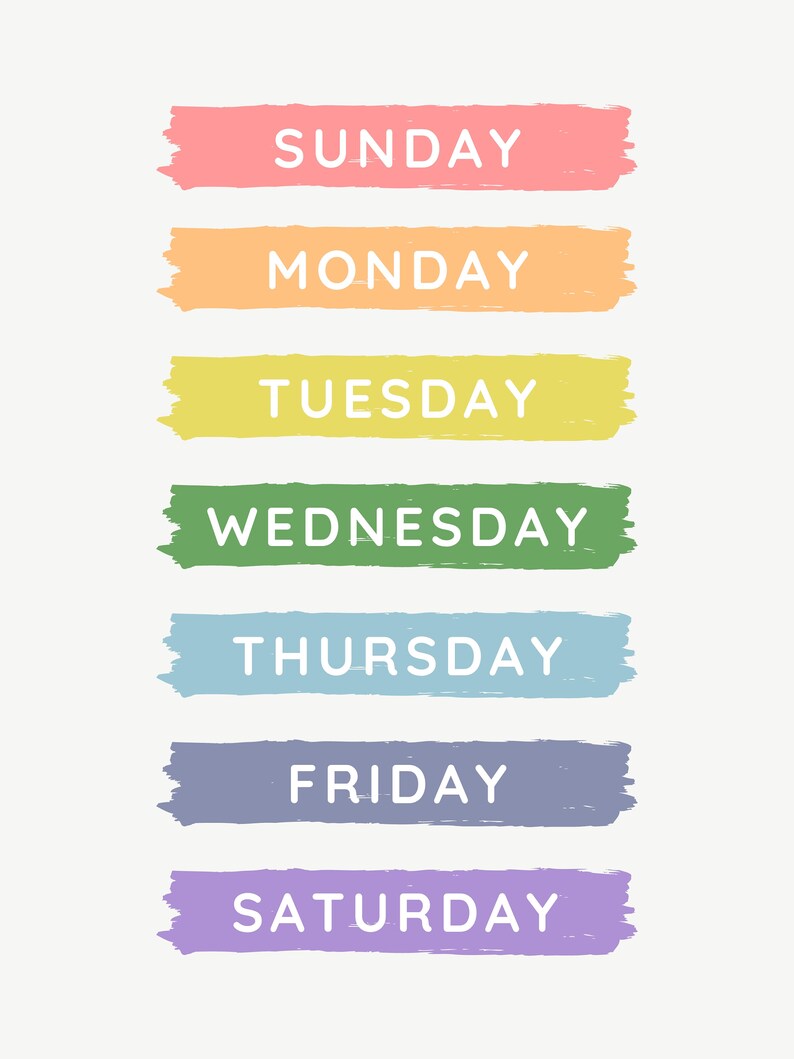 Days of the Week Poster | Printable Educational Wall Art, Rainbow ...