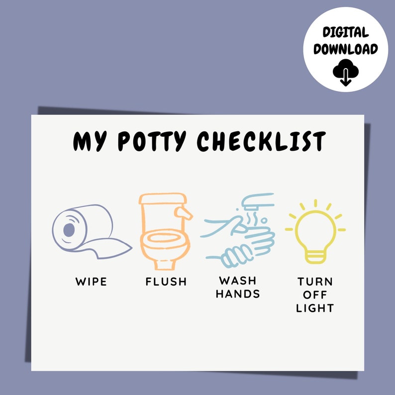 Potty Checklist for Bathroom | Toddler Routine Chart, Potty Chart for ...