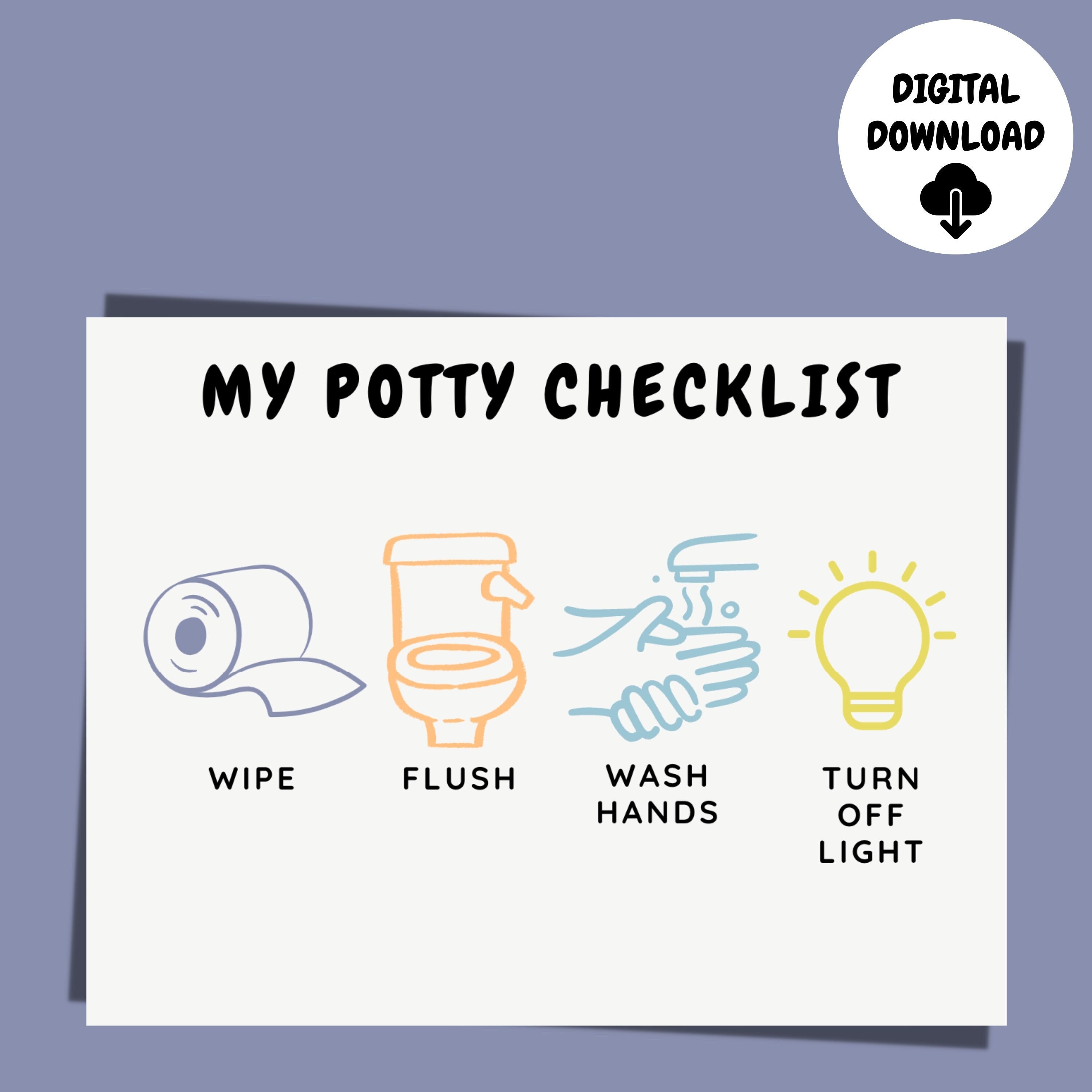 Potty Checklist for Bathroom | Toddler Routine Chart, Potty Chart for ...