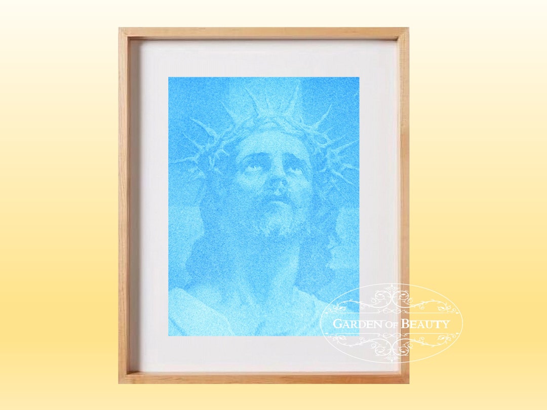 Jesus Christ Painting in Soft Blue Tones Christian Wall Art Jesus Art ...