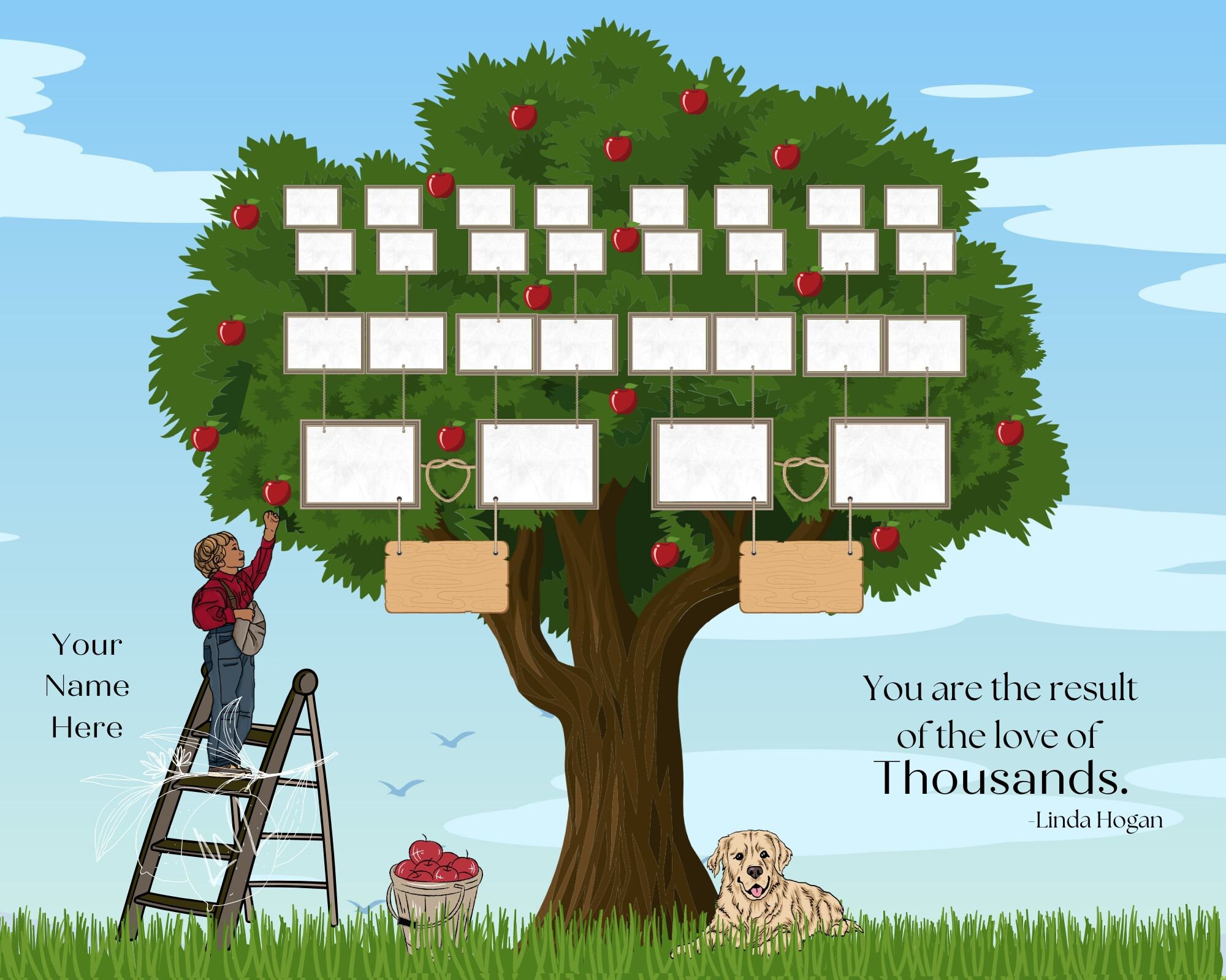 Boy Picking Apples Family Tree Template. 3 or 4 Generations. You Get a ...
