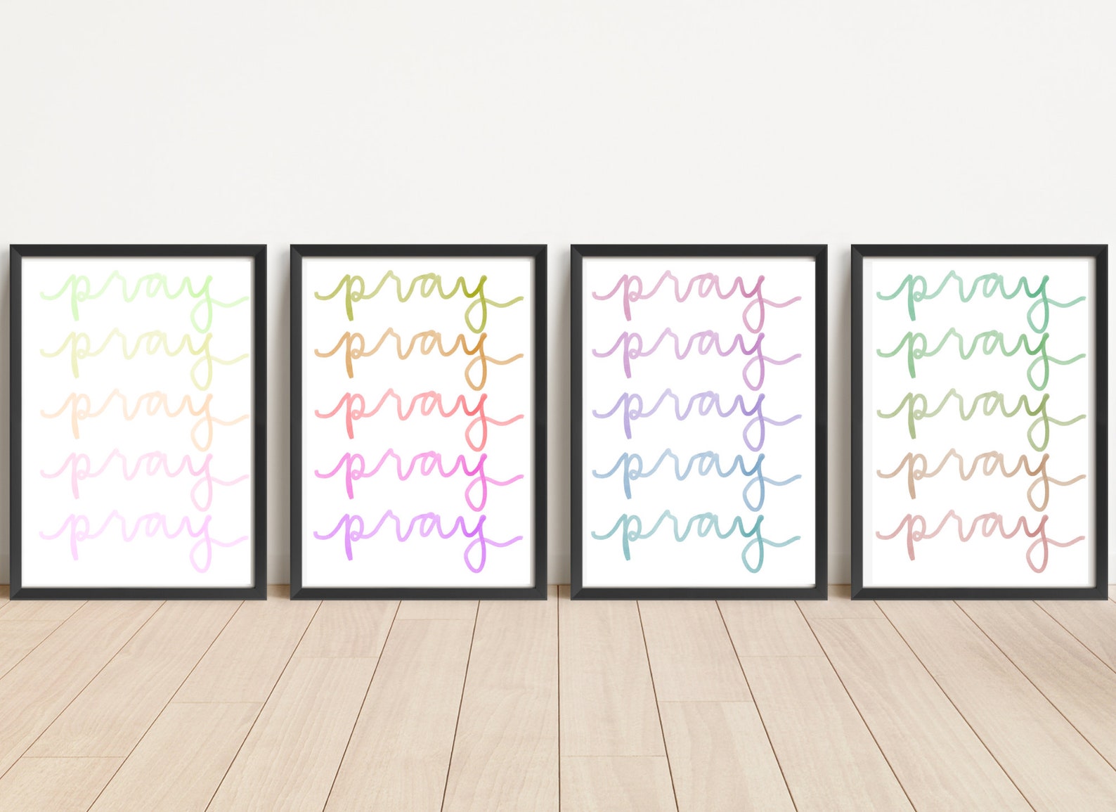 Pray Watercolor Cursive Set of 4 Digital Prints, Set of 4 Pray Art ...