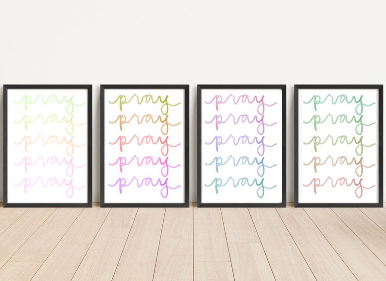 Pray Watercolor Cursive Set of 4 Digital Prints, Set of 4 Pray Art ...