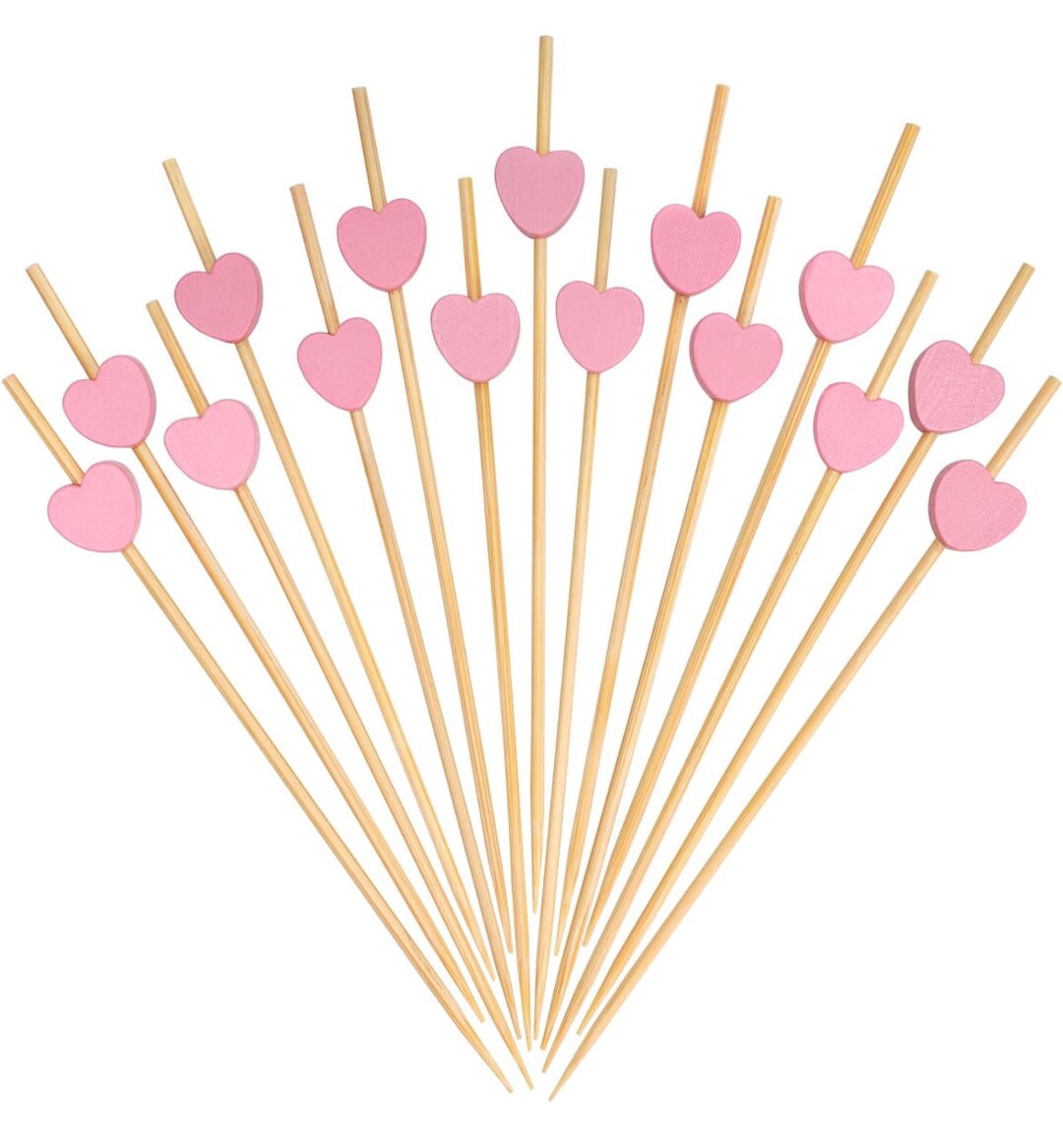 20pc Wooden Pink Heart Food Toothpicks Wedding Bridal Party Finger ...