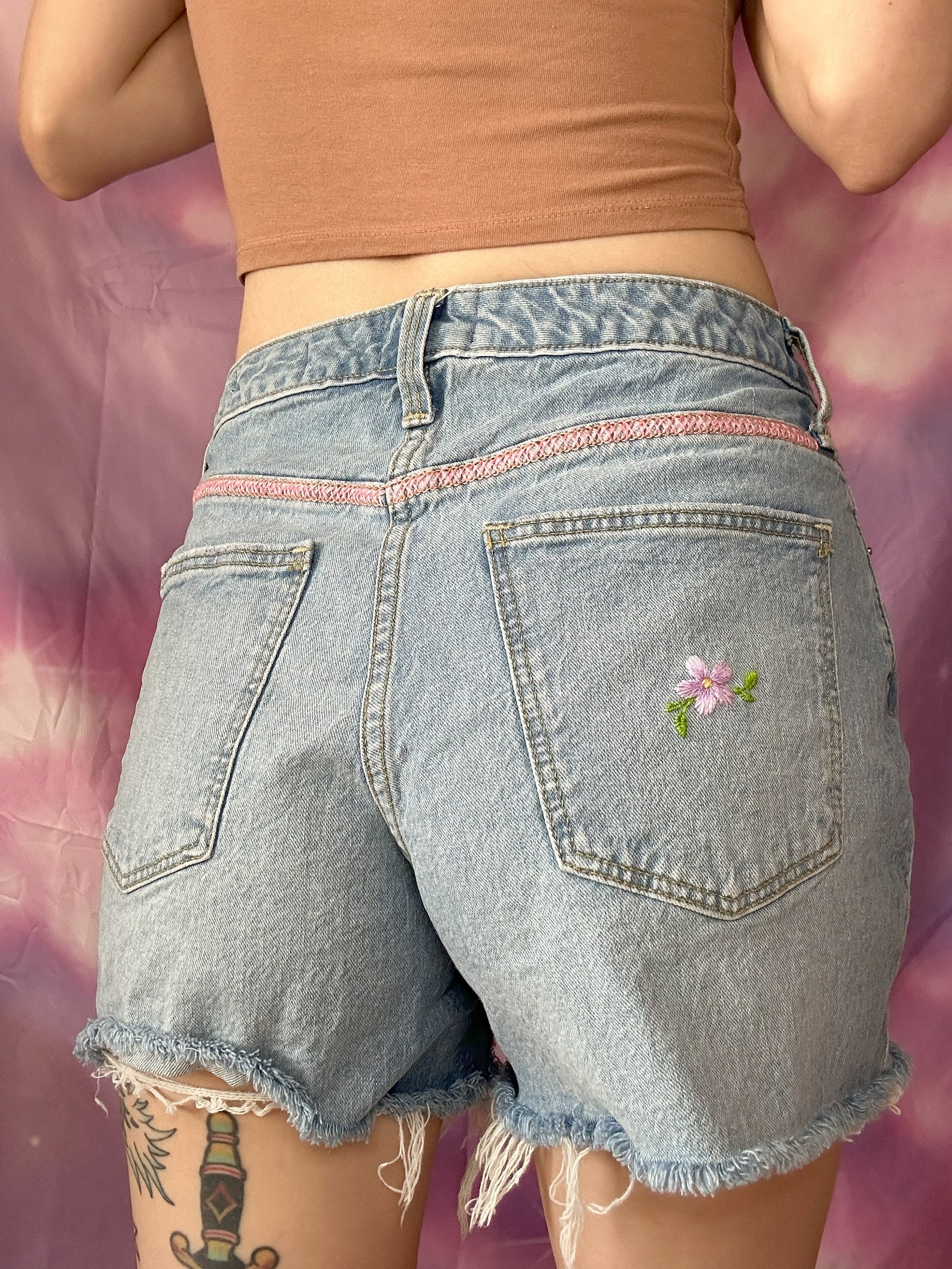 Hand Embroidered Upcycled Denim Shorts - Etsy