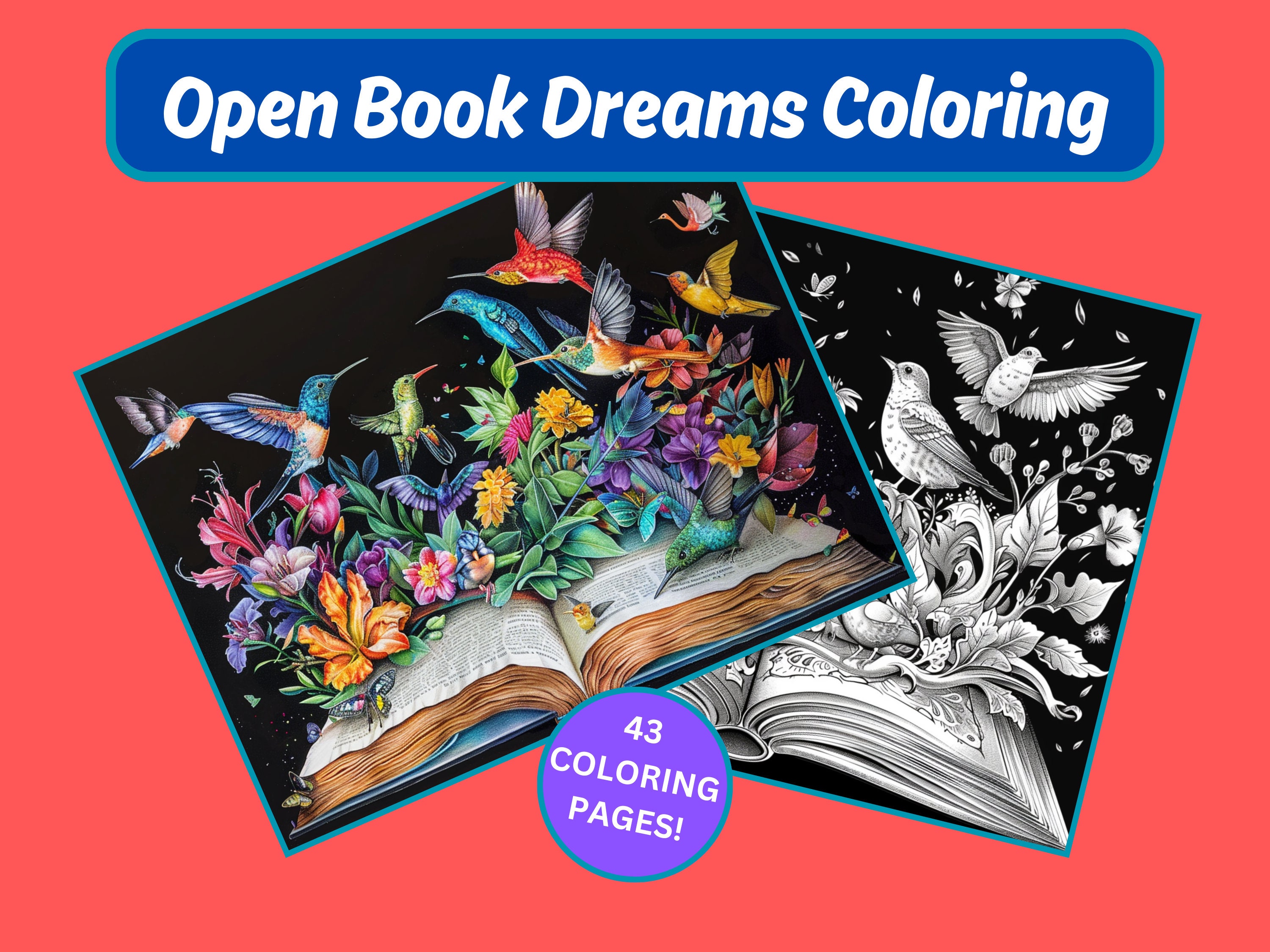 Open Book Dreams Coloring Book Printable Download Stress Relief Gifts ...