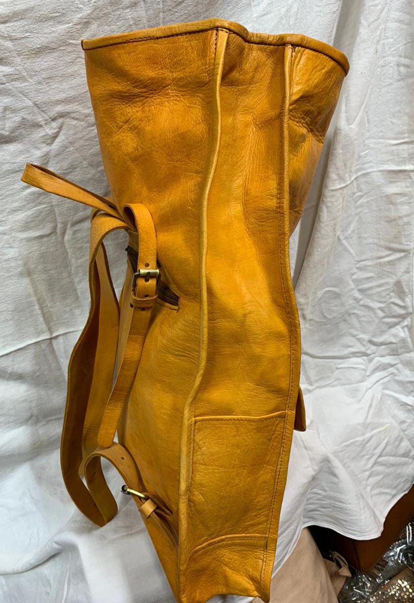 Yellow Canvas Leather Backpack, Leather Backpack, Leather Travel ...