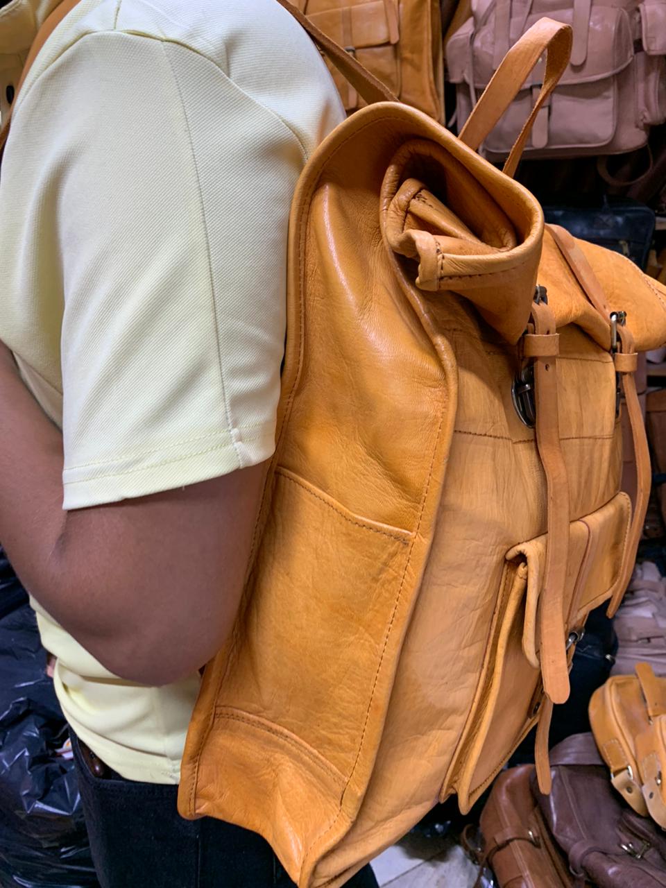 Yellow Canvas Leather Backpack, Leather Backpack, Leather Travel ...