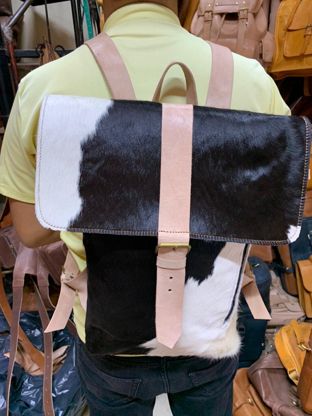 Genuine Cowhide Leather Backpack Travel Bag Cowhide Backpack Genuine ...