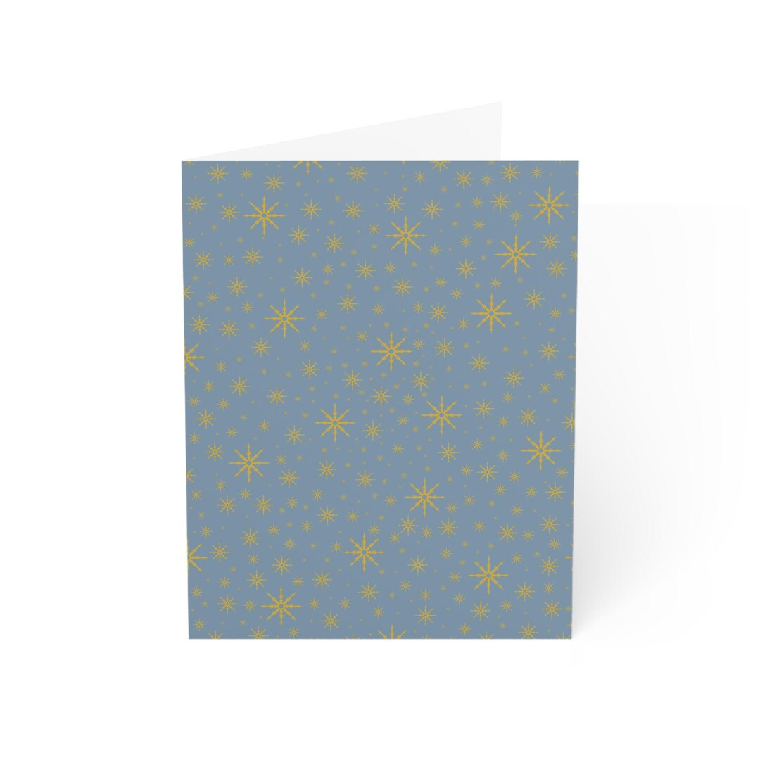 Modern Snowflake Greeting Cards in Gold and Lt Blue - Minimalist ...