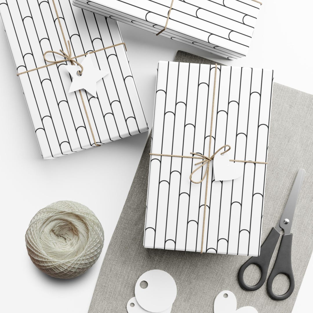 Art Deco Arches Gift Wrap Papers in White & Black, Elegant Wrapping for ...