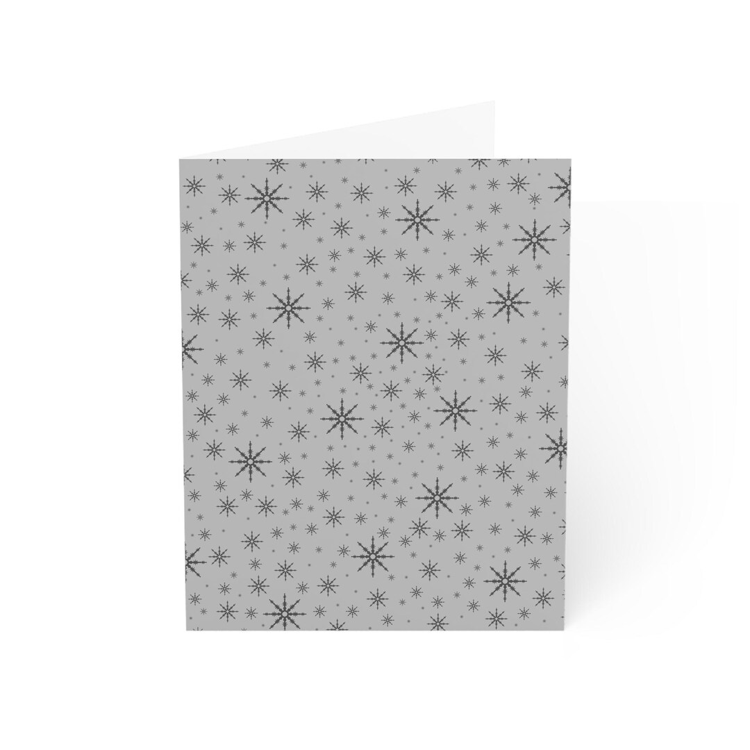 Modern Snowflake Greeting Cards in Charcoal and Silver Minimalist ...