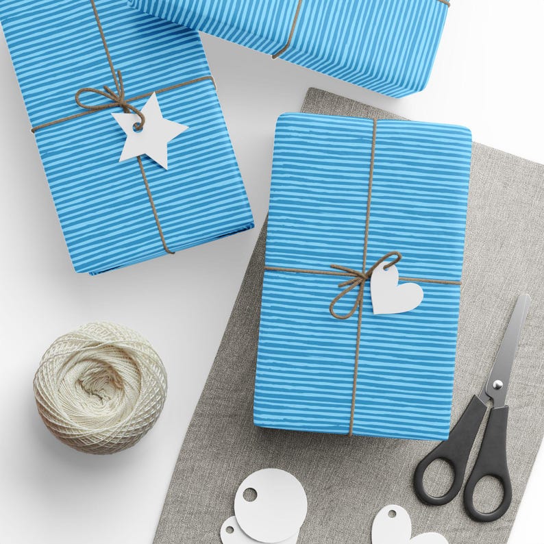 Gift Wrap Paper - Stacked Layers L Baby Blue and Blue Wrapping Paper ...