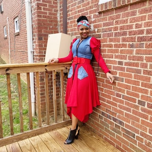 Denim and Red Dress - Etsy