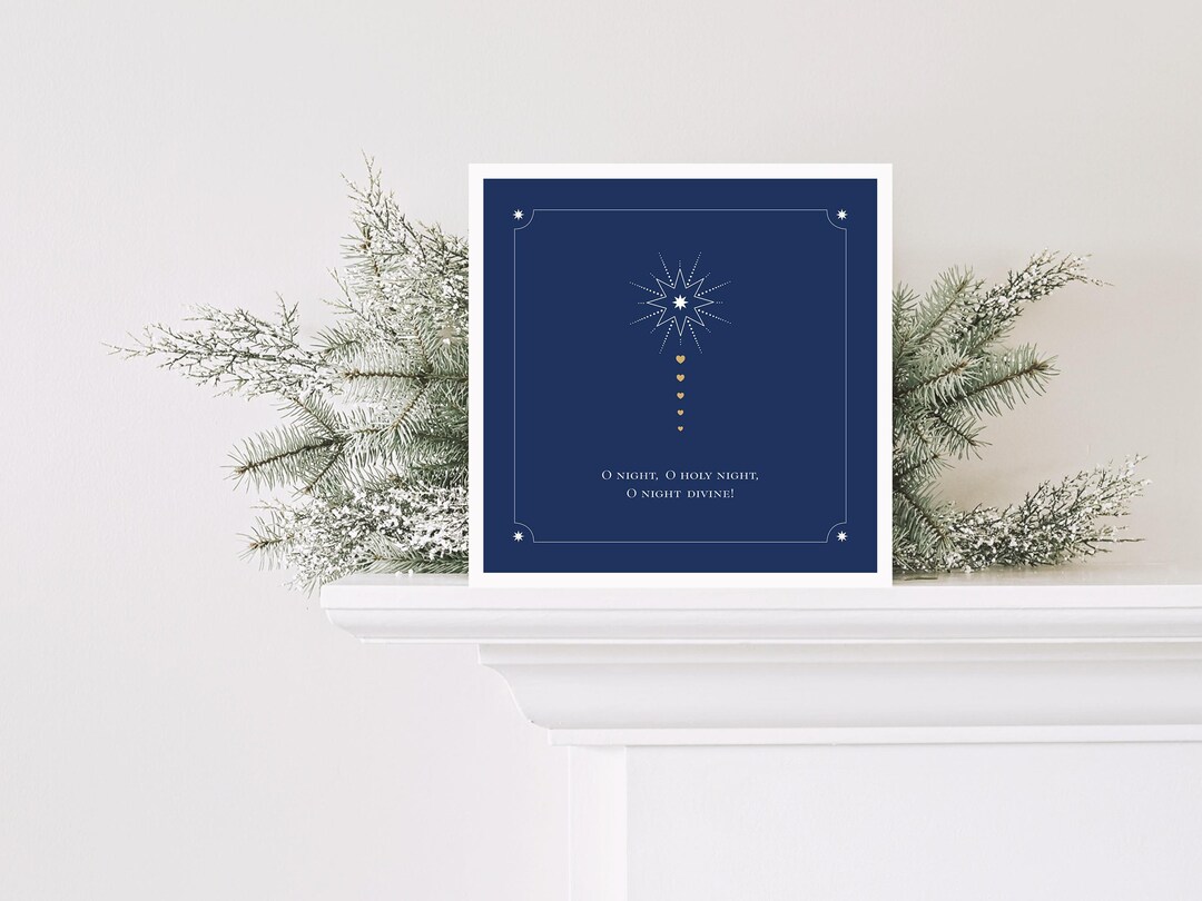 5x5 Printable Christmas Card | O Holy Night Theme | Deep Blue | Inside ...