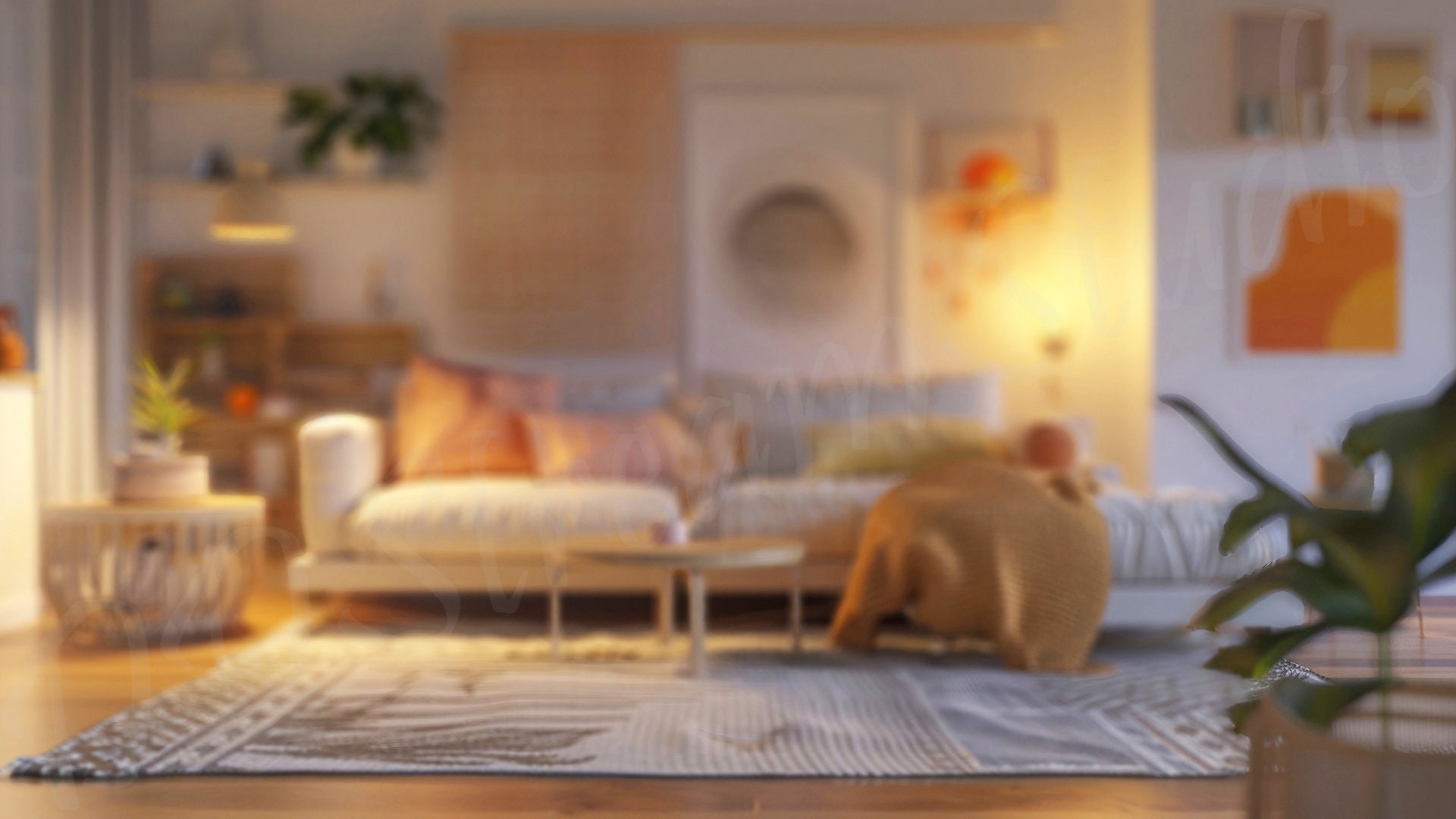 Relaxing Living Room Backdrop for Virtual Meetings, Office Environments ...