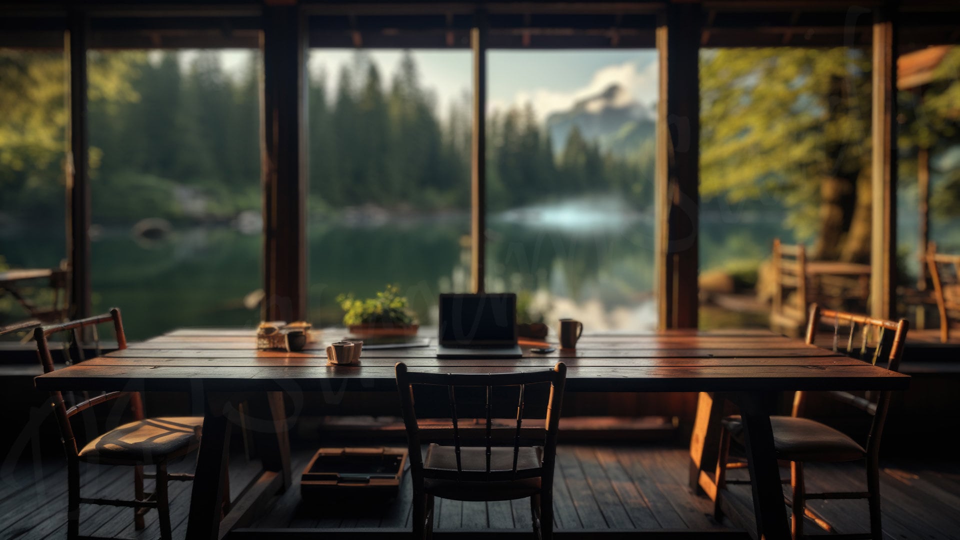 Large Window Lake Cabin Day Backdrop, Virtual Meetings & Office ...