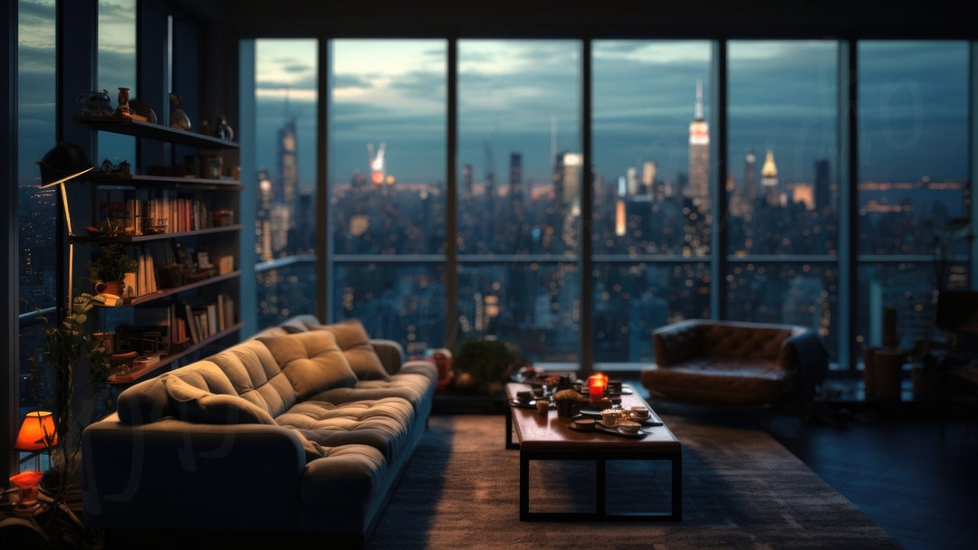 High Rise Evening Backdrop for Virtual Meetings & Office Environments ...