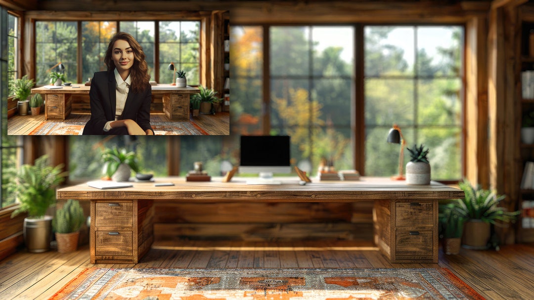 Log Cabin Office Backdrop for Virtual Meetings, Office Environments ...