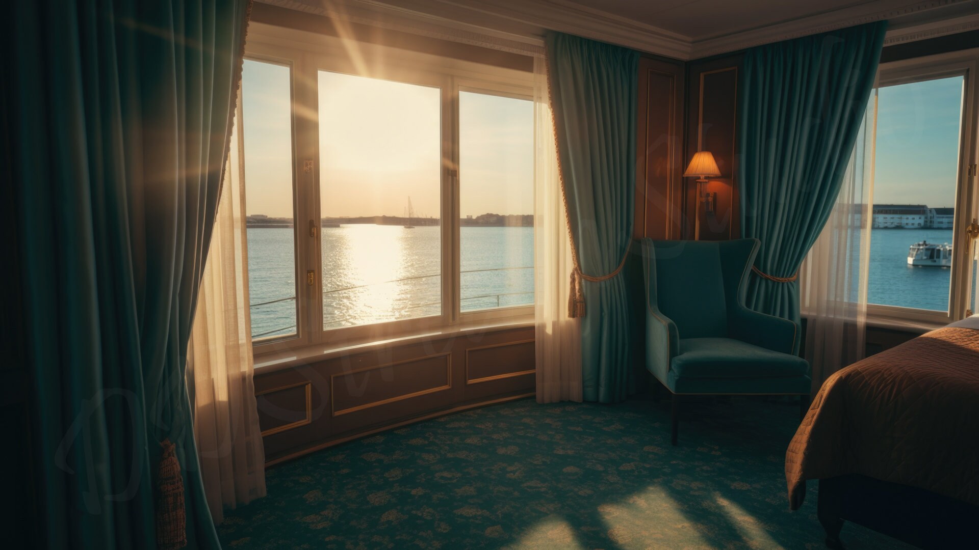 Green Hotel Room Ocean Backdrop for Virtual Meetings Office - Etsy