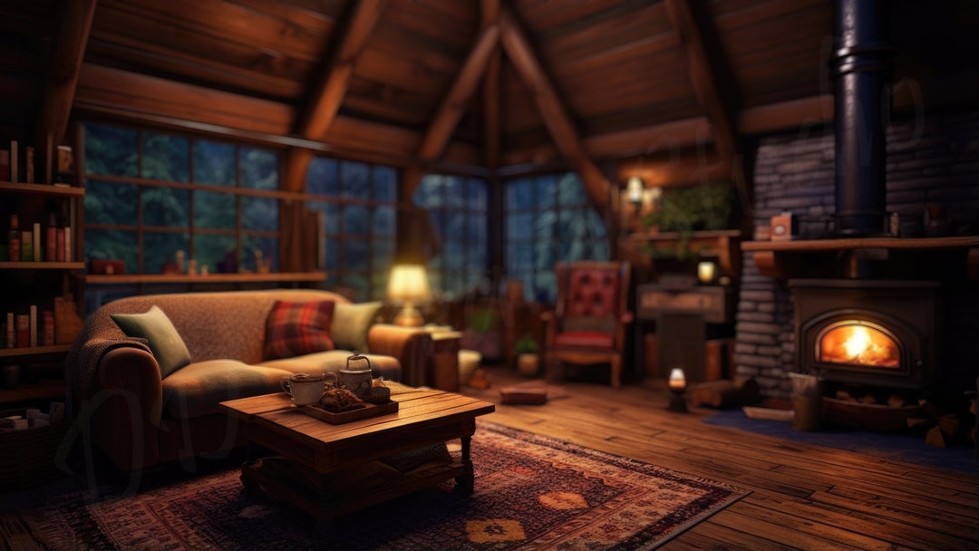 Cozy Log Cabin Backdrop for Virtual Meetings and Office Environments ...