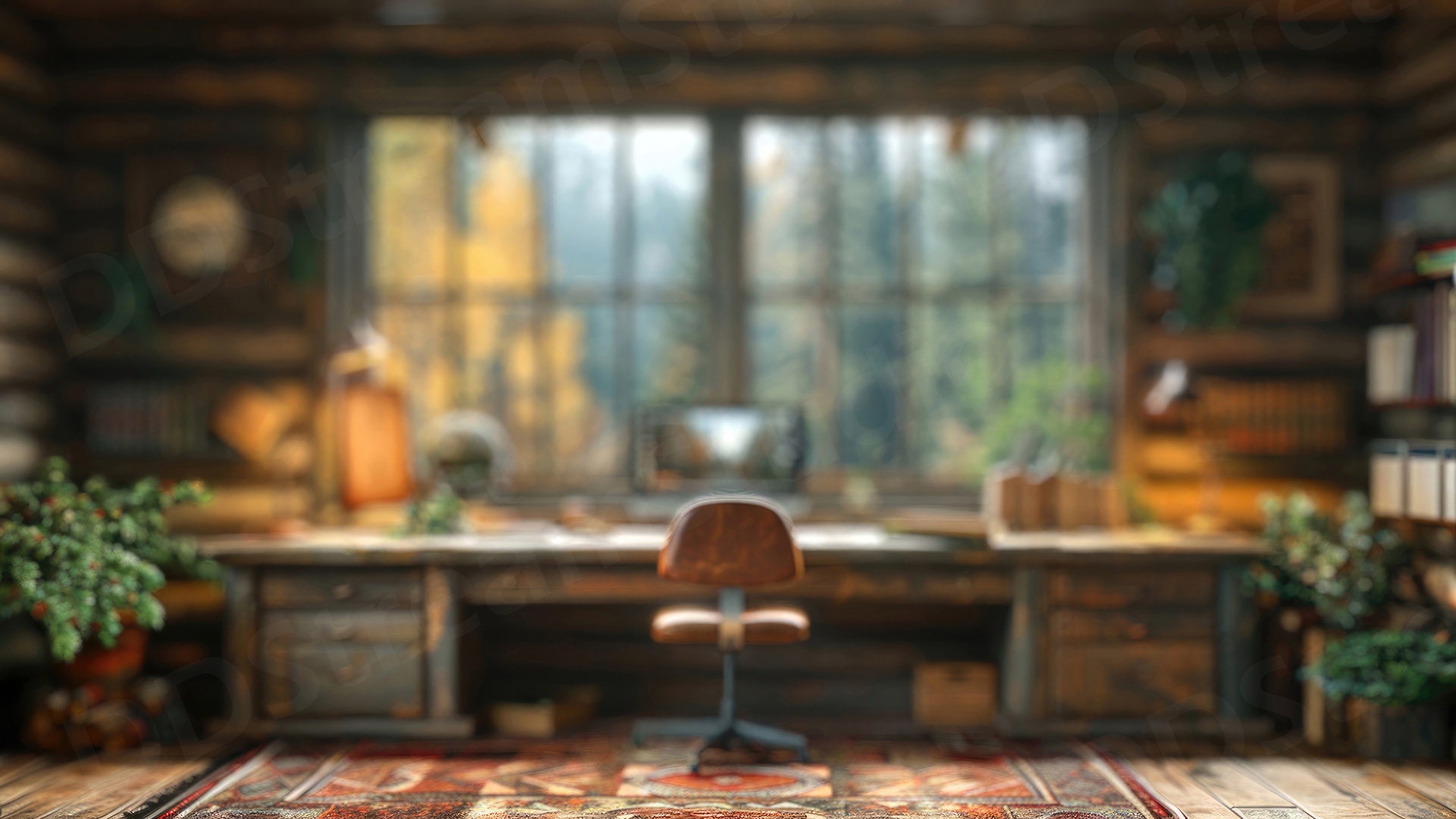 Log Cabin Office Scene Backdrop for Virtual Meetings & Office ...